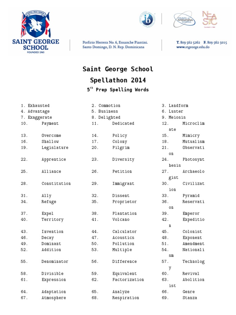 5th Grade Spellathon Words | PDF