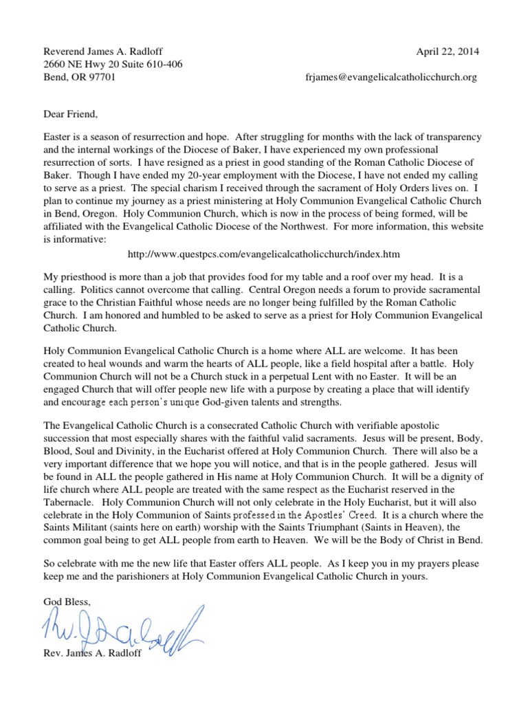 Open Letter From Fr. James Radloff | PDF | Eucharist | Catholic Church