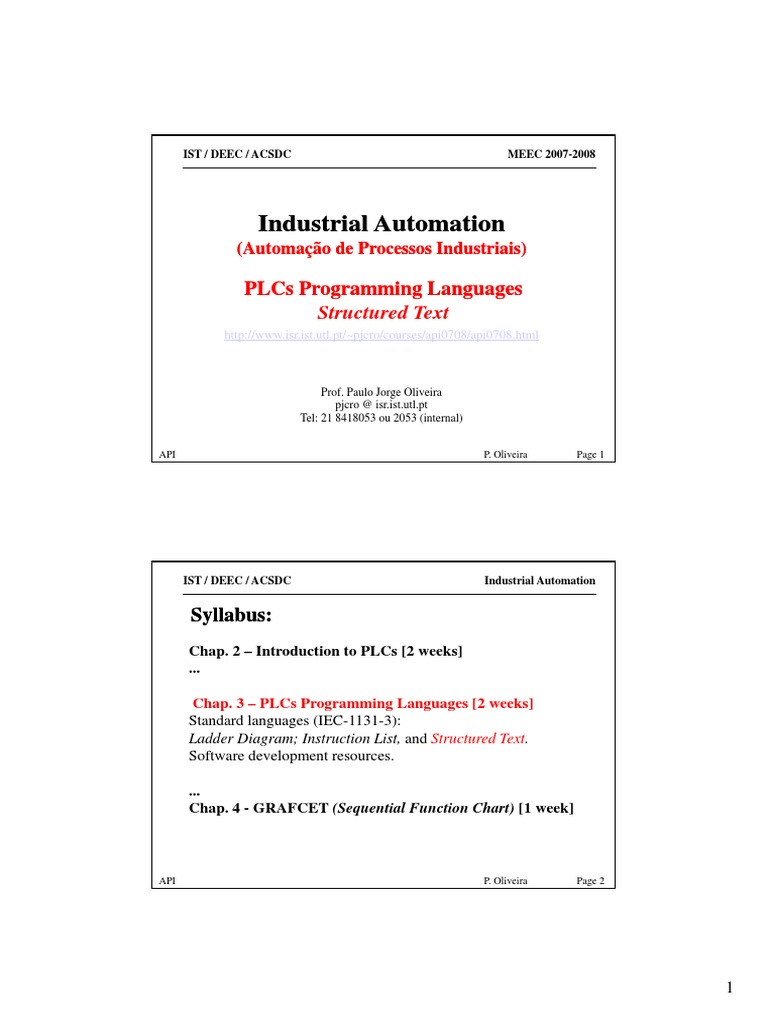 Industrial Automation Industrial Automation: Plcs Programming Languages ...