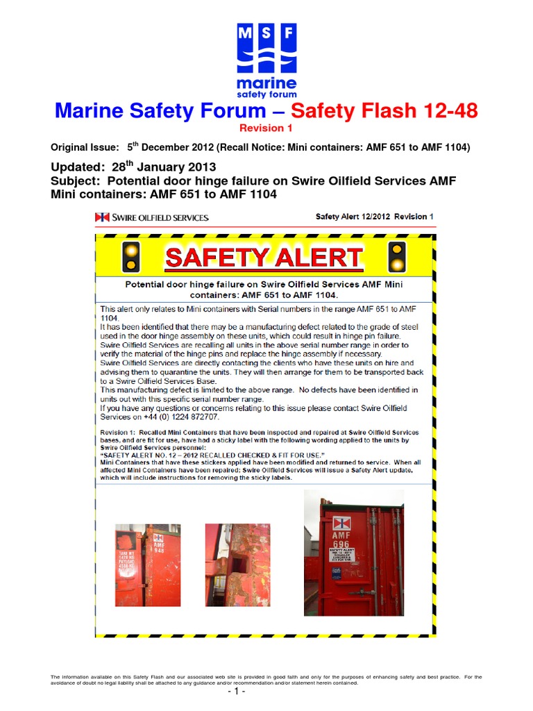 Safety Flash: Door Hinge Failure Alert | PDF