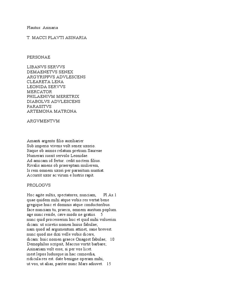 Plaut - Asinaria | PDF