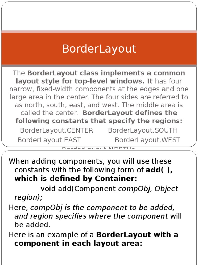 Borderlayout: Layout Style For Top-Level Windows. It Has Four | PDF ...