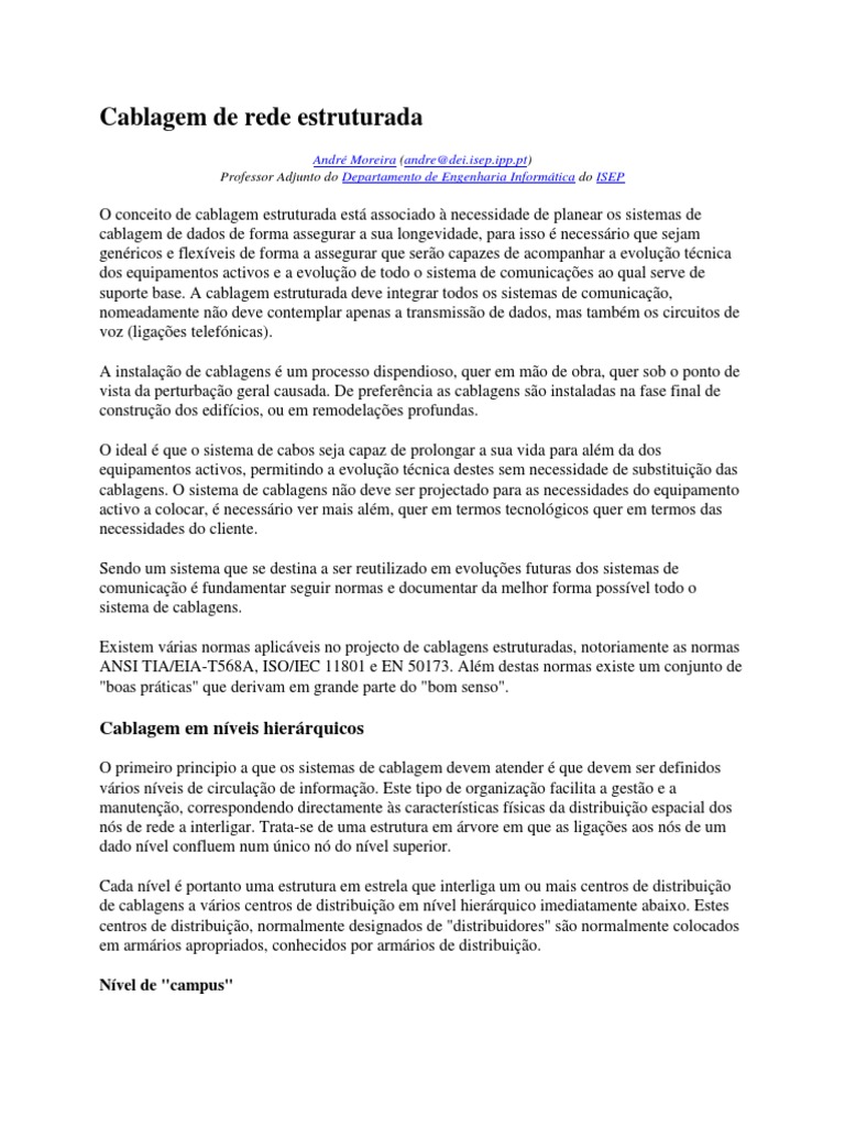 Cablagem de Rede Estruturada | PDF | Fibra ótica | Rede de computadores