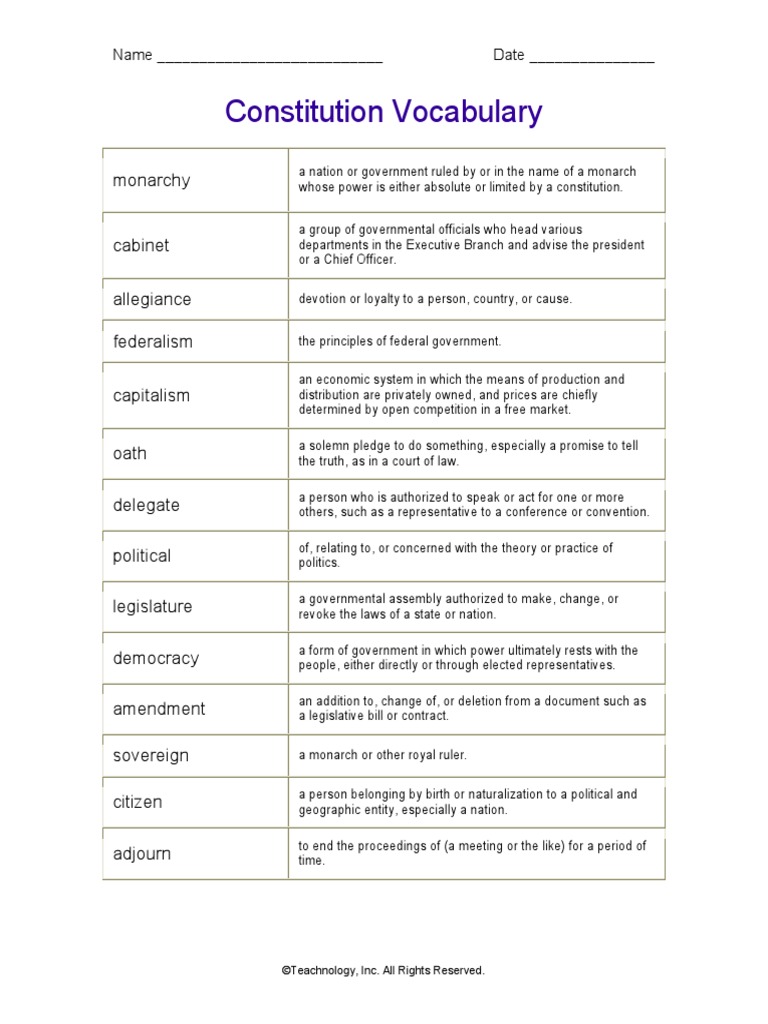 Constitution Vocabulary | PDF | Search And Seizure | United States ...