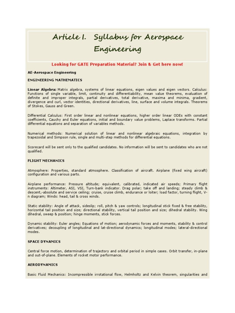 Aerospace Engineering Course Syllabus | PDF | Aerodynamics ...