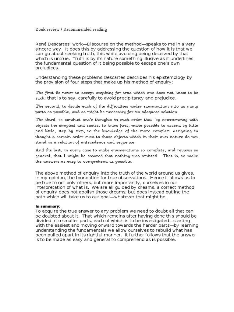 Book Review Discourse of The Method | PDF