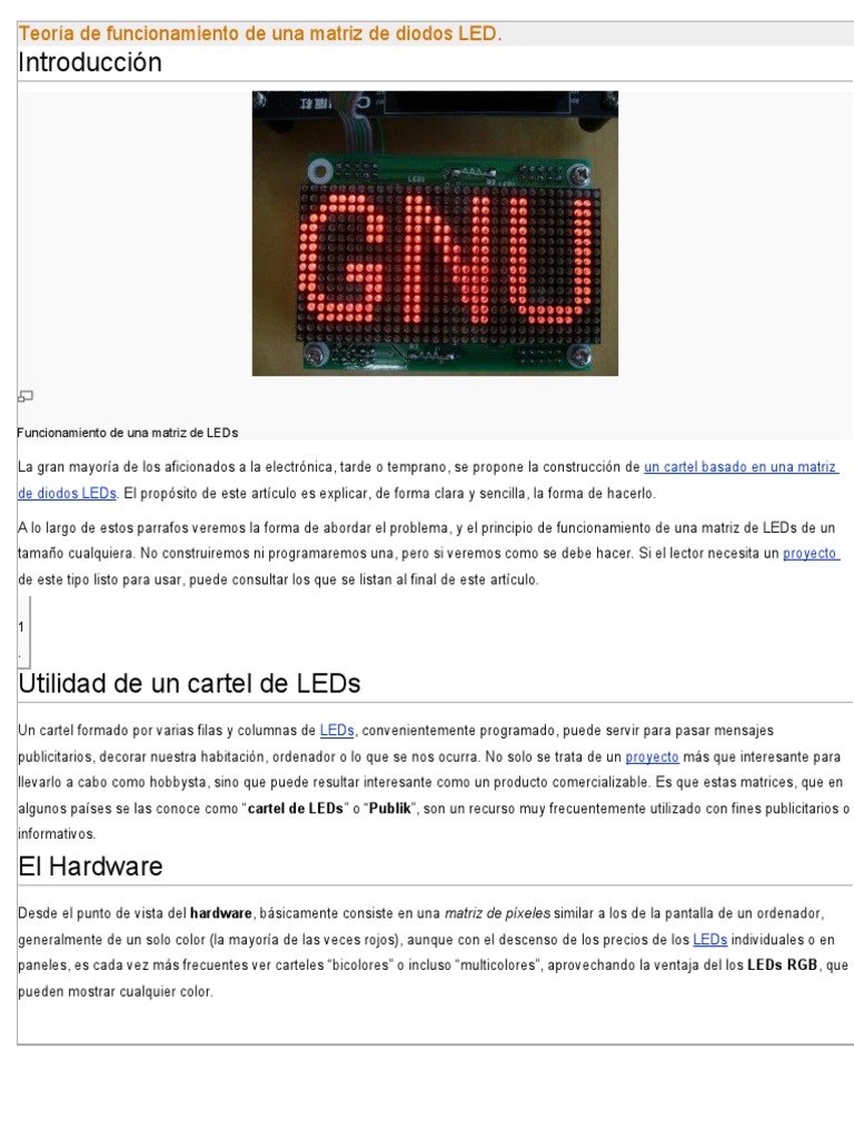 Teoria de Funcionamiento de Una Matriz de Diodos LED | PDF | Diodo ...