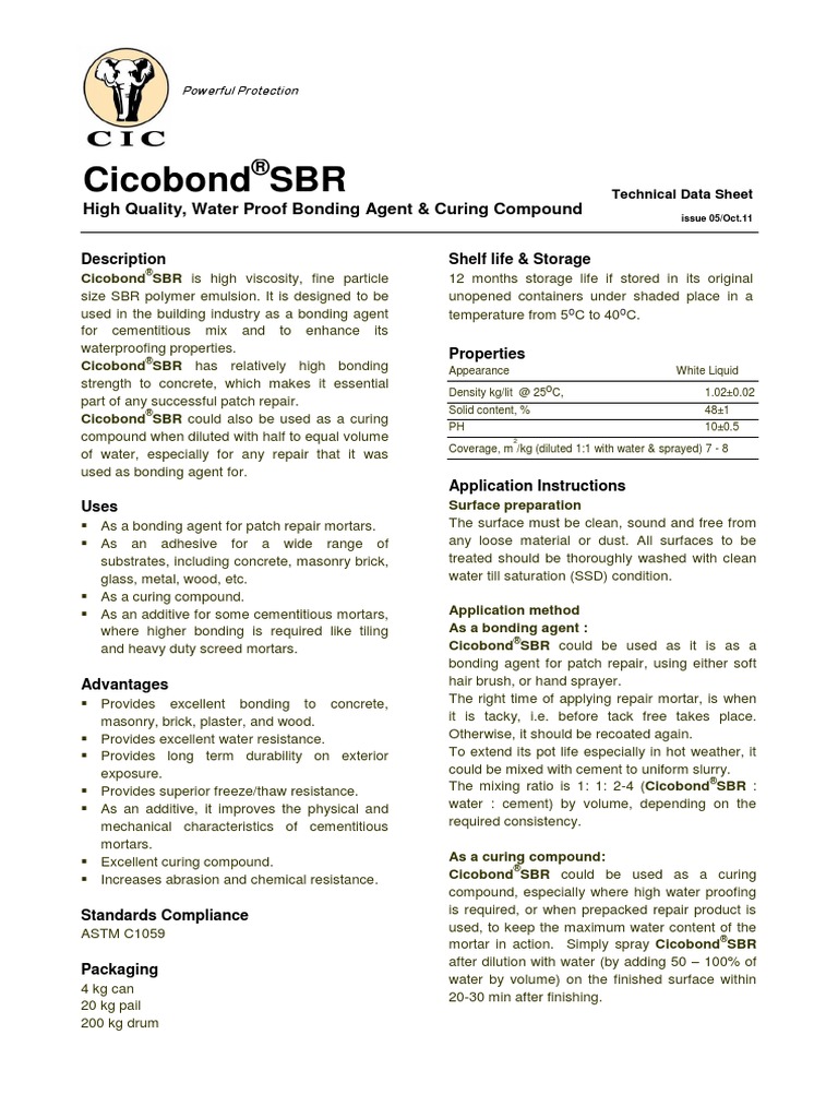 Cicobond SBR | PDF | Mortar (Masonry) | Concrete