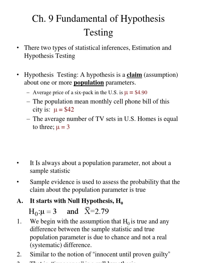 Chapter 9 Fundamental of Hypothesis Testing | PDF | Statistical ...