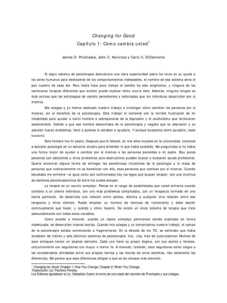 Changing For Good (U4LS) - James O. Prochaska | PDF | Psicoterapia ...
