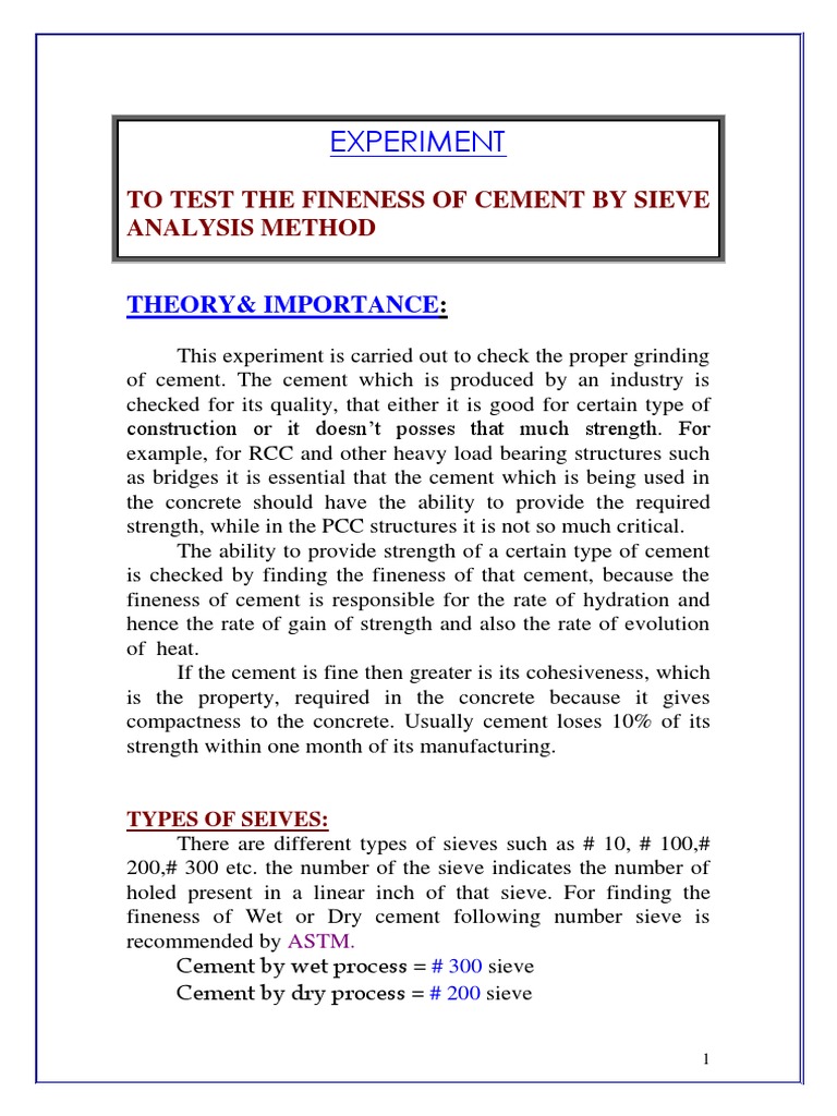 Fineness of Cement by Sieve Analysis | PDF | Cement | Weighing Scale