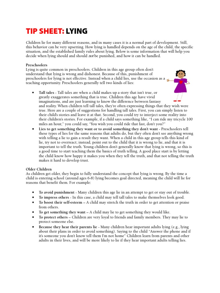 Tip Sheet - Lying | PDF | Dishonesty | Self Esteem