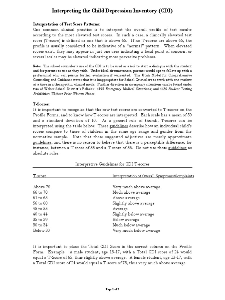Child Depression Inventory Cdi Interpretation | PDF | Medical Diagnosis ...