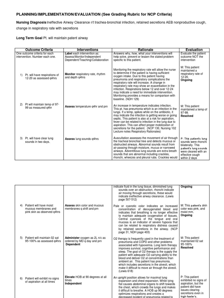 Ineffective Airway Clearance | PDF | Pneumonia | Respiratory Tract