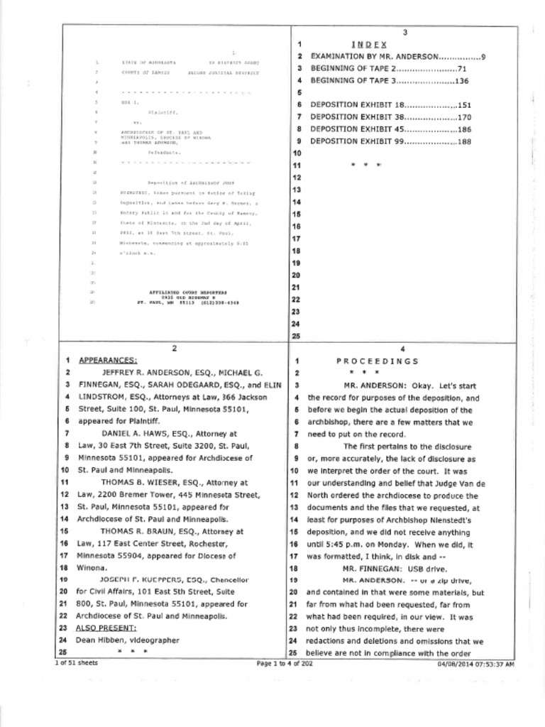 Nienstedt Deposition Transcript | Catholic Church Sexual Abuse Cases ...