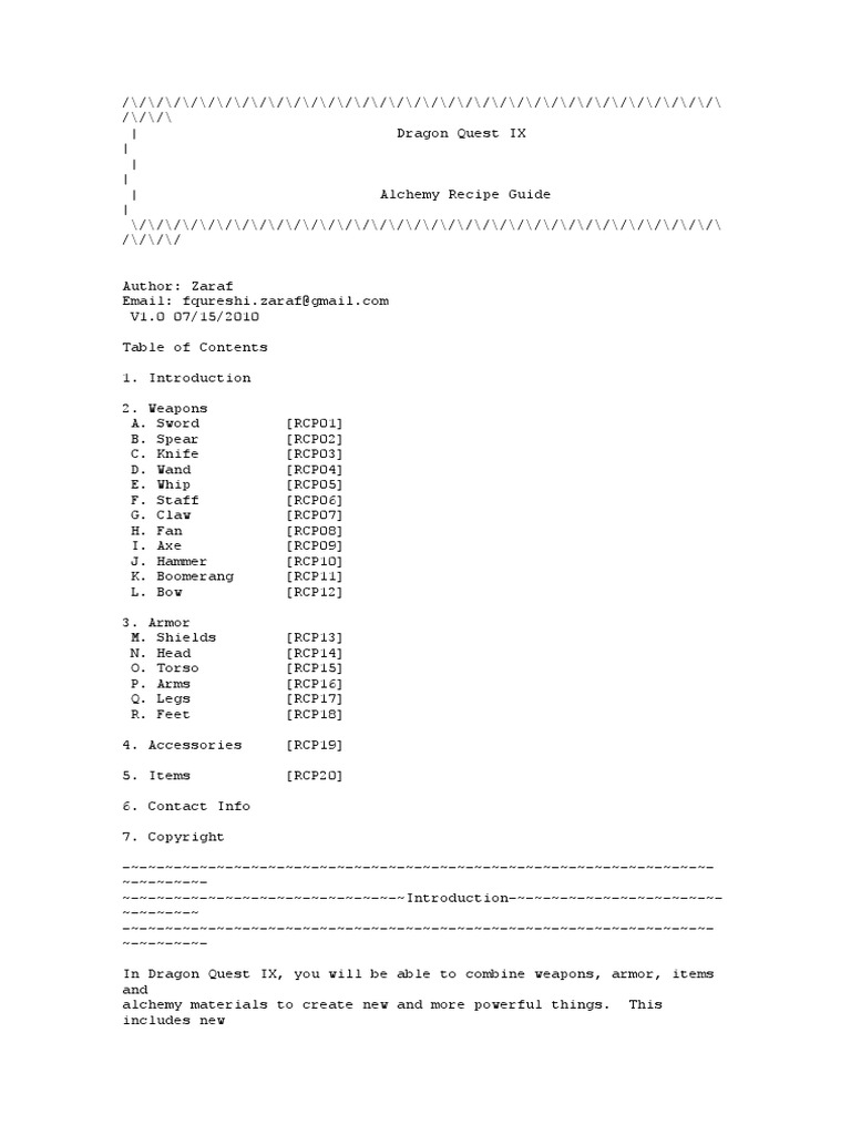 Alchemy Recipe Guide for Dragon Quest IX: A Comprehensive Collection of ...