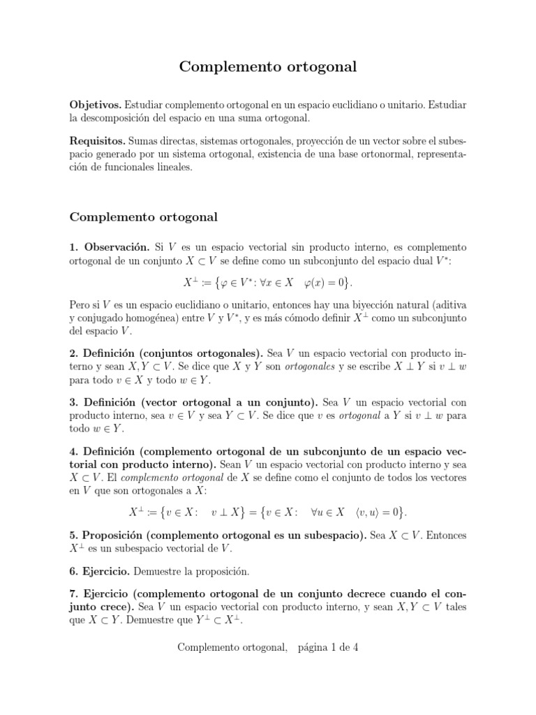 Estudio del Complemento Ortogonal en Espacios Vectoriales | PDF | Espacio vectorial | Ortogonalidad