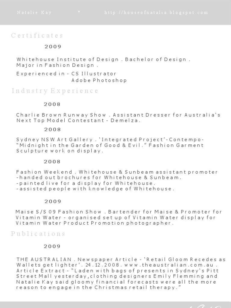 Natalie Kay's Fashion Design Resume | PDF