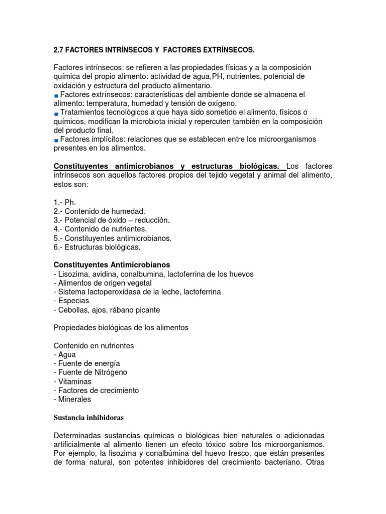 Factores Extrinsecos y Intrinsecos | PDF | Crecimiento celular | Las bacterias