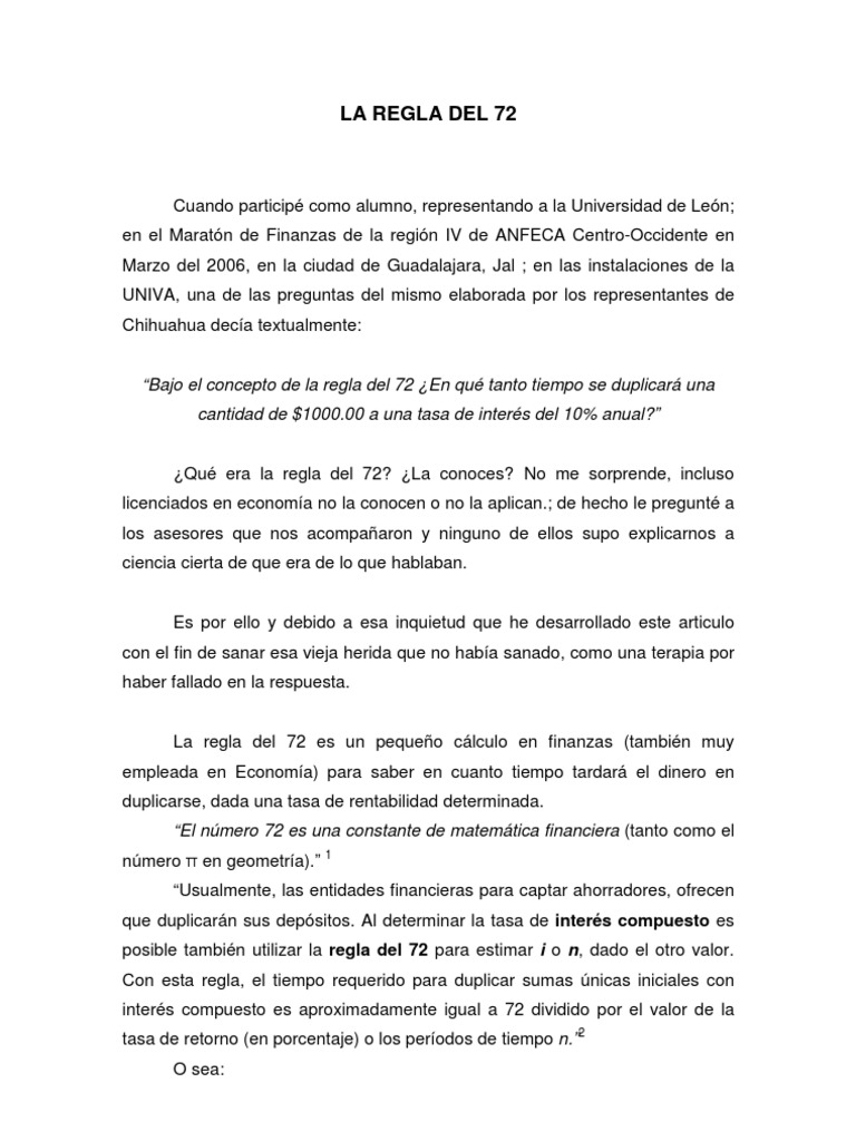 Entendiendo la Regla del 72 | PDF | Interés | Enseñanza de matemática