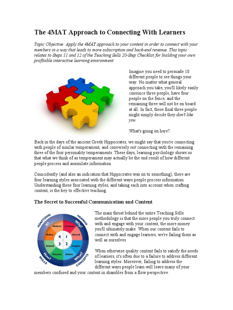 Applying the 4MAT Learning Model: A Guide to Developing Content that ...