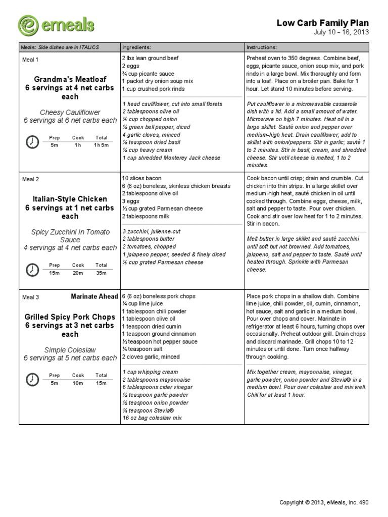 Emeals Low Carb Family Plan 490 | PDF | Salsa (Sauce) | Salad