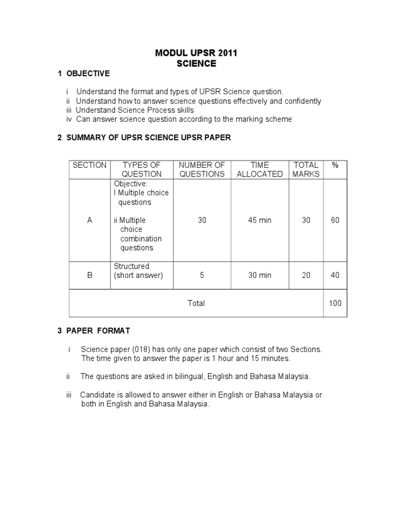 Modul Upsr 2011 | PDF | Hypothesis | Nature