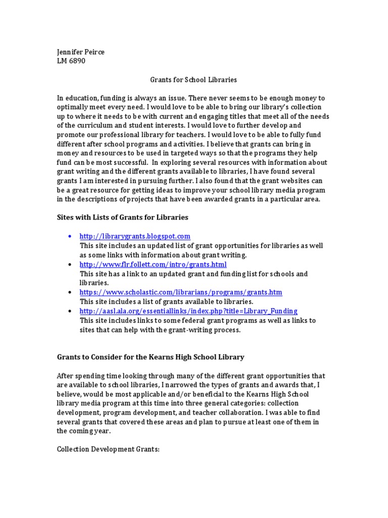 Grants For School Libraries | PDF | School Library | Grant Writing