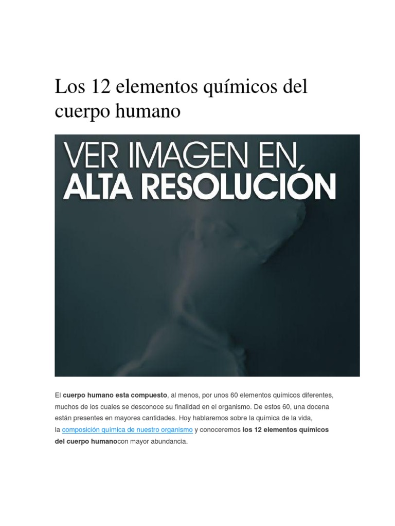 Los 12 Elementos Químicos Del Cuerpo Humano | PDF | Organismos | Cuerpo ...