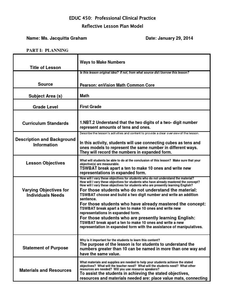 Reflective Lesson Plan 1 - Jan 29 | PDF | Differentiated Instruction ...