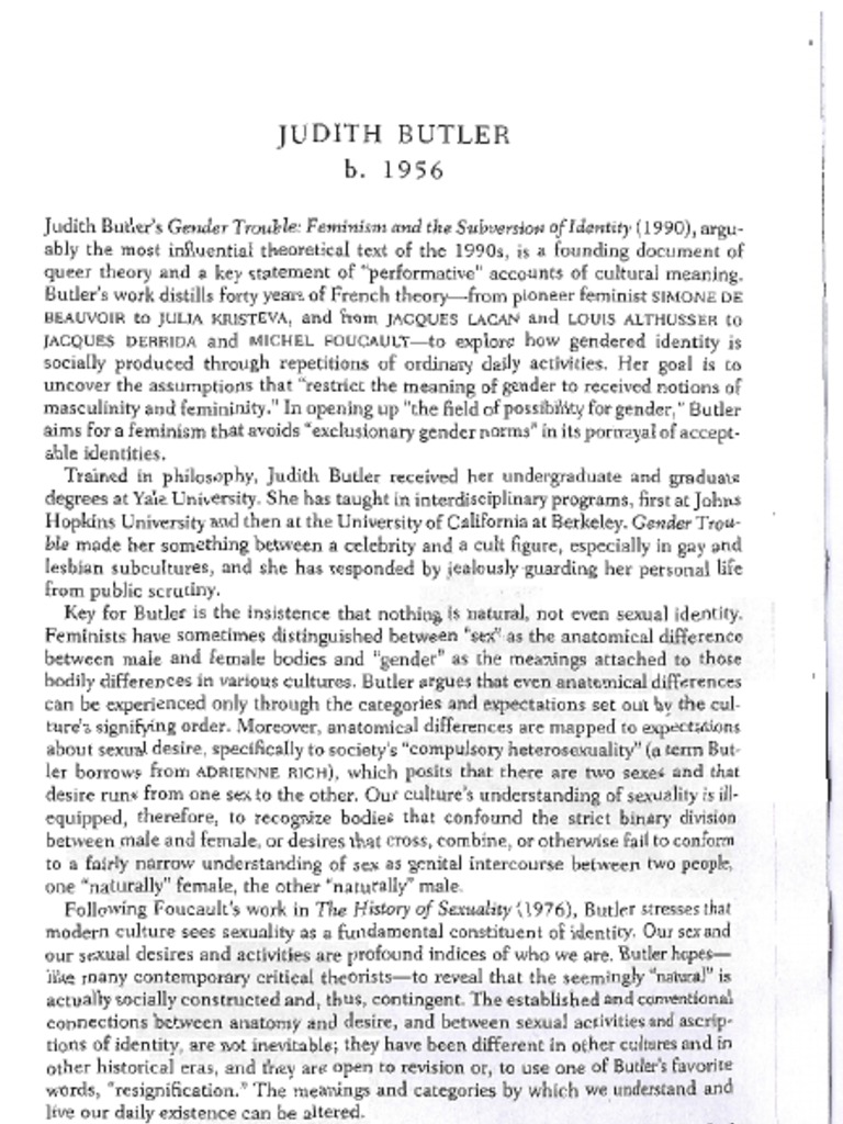 Butler Gender Trouble | PDF | Gender | Gender Studies