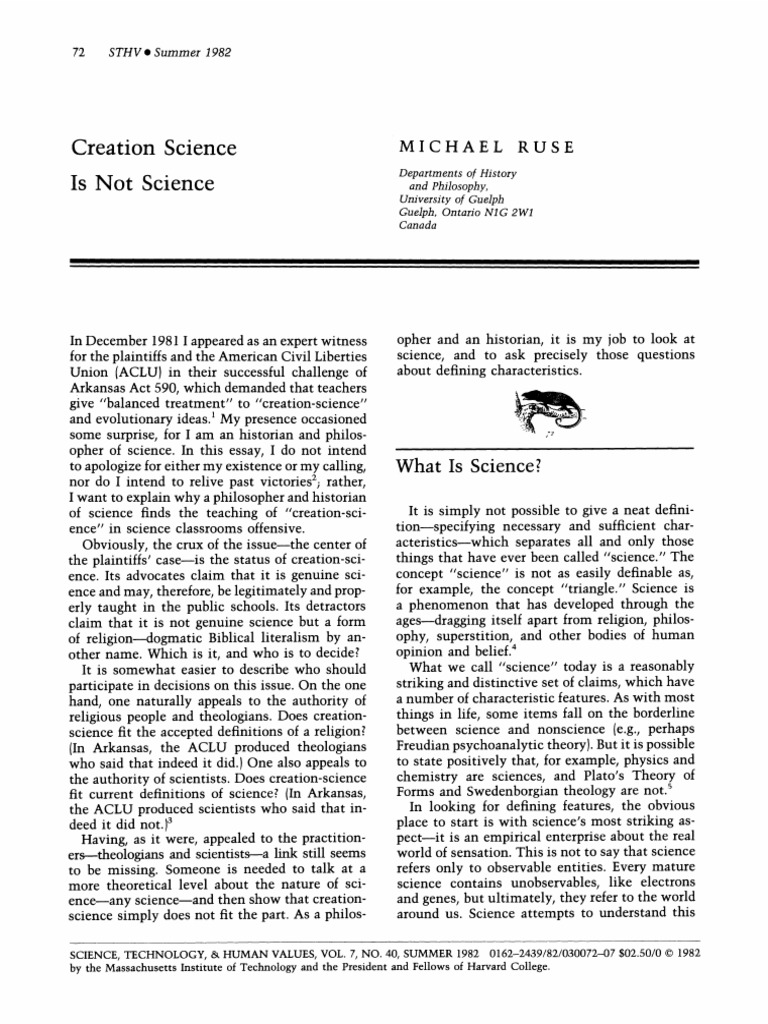 Michael Ruse - Creation Science Is Not Science | PDF | Falsifiability ...