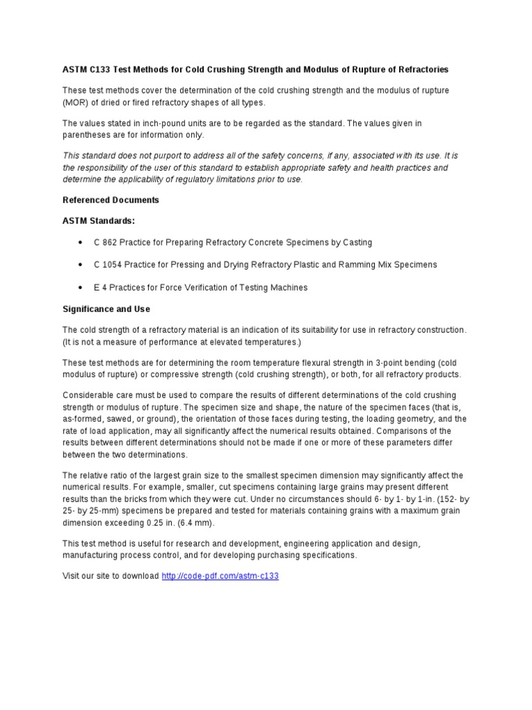 ASTM C133 Test Methods For Cold Crushing Strength and Modulus of ...