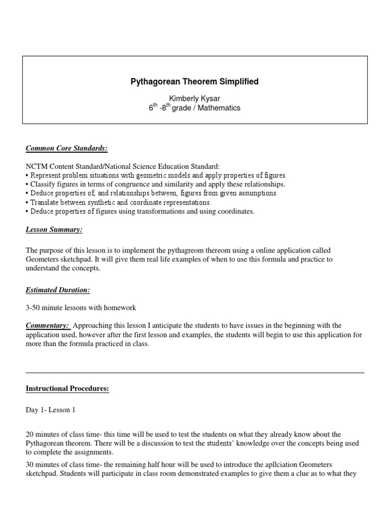 Pythagorean Theorem Simplified: Common Core Standards | PDF | Homework ...