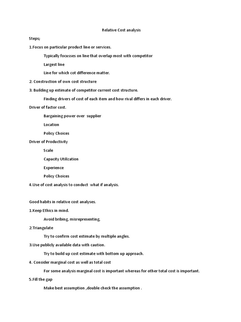 Relative Cost Analysis Framework | PDF | Profit (Accounting ...