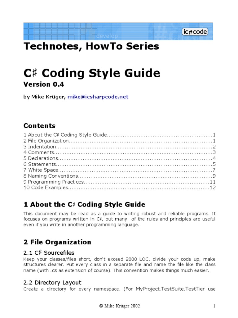 C Coding Style Guide Pdf C Sharp Programming Language Noun