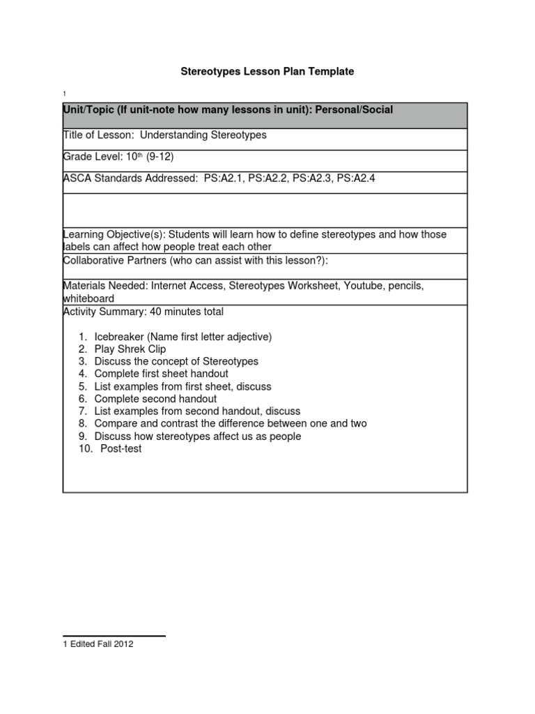 Stereotypes Lesson Plan | PDF | Stereotypes | Race And Ethnicity In The ...