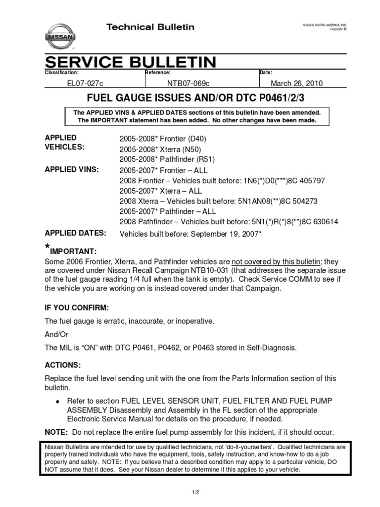 Fuel Gauge Issues And/Or DTC P0461/2/3: Applied Vehicles | PDF ...