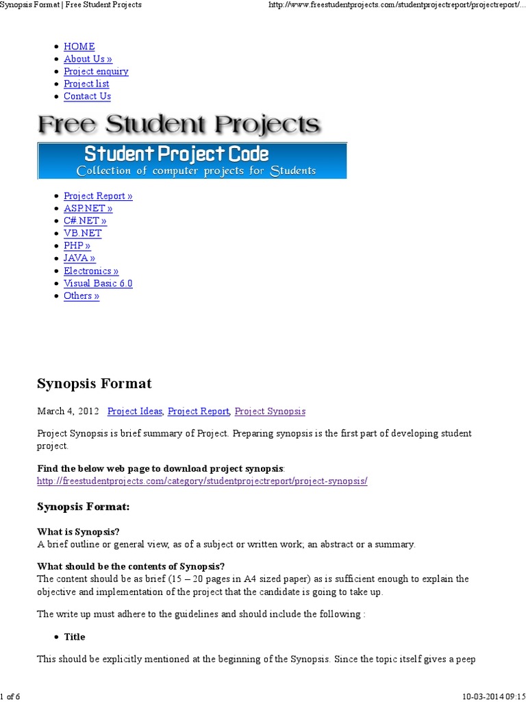 Synopsis Format - Free Student Projects | PDF | World Wide Web ...