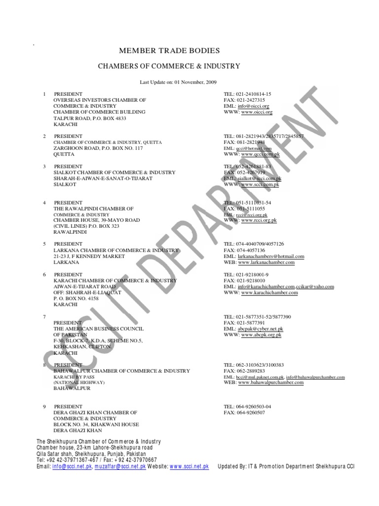 Sheikhupura Chamber of Commerce Info | PDF | Khyber Pakhtunkhwa | Karachi