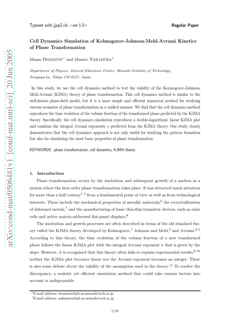 Cell Dynamics Simulation of Kolmogorov-Johnson-Mehl-Avrami Kinetics of Phase Transformation ...