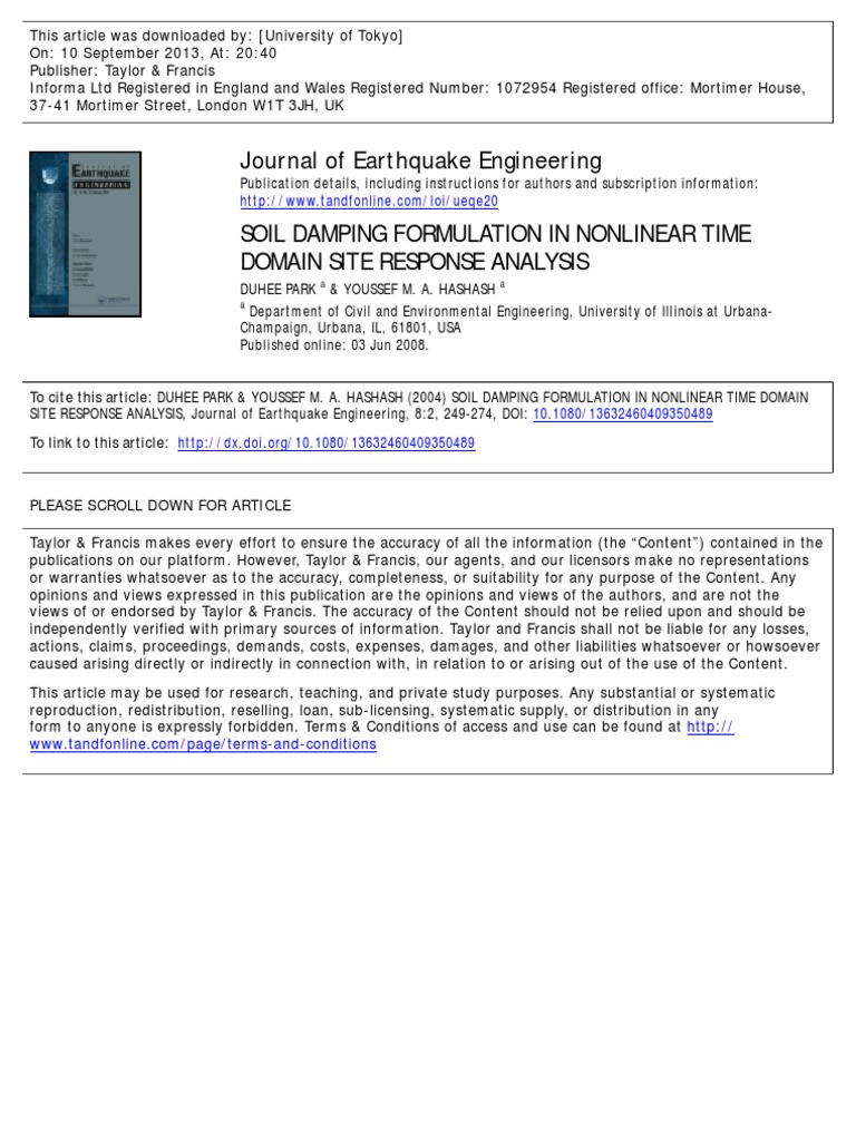 Soil Damping Formulation in Nonlinear Time Domain Site Response Analysis | Download Free PDF ...