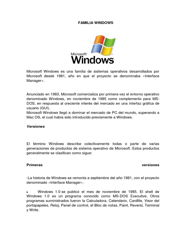 Familia Windows | PDF | Microsoft Windows | Microsoft