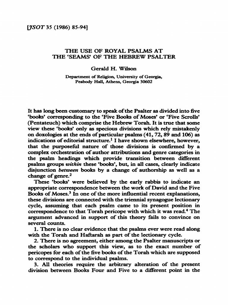 Wilson The Use of Royal Psalms at The Seams of The Hebrew Psalter | PDF ...