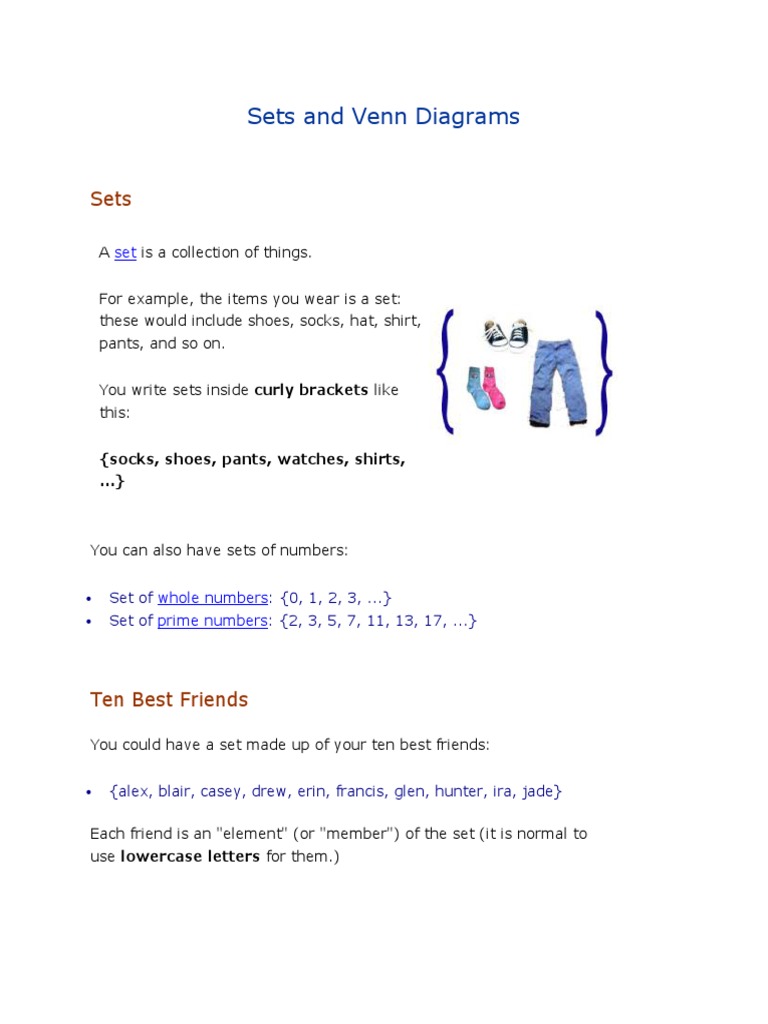 Sets and Venn Diagrams | PDF | Intersection (Set Theory) | Logic