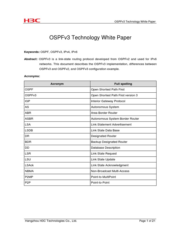 OSPFv3 Technology White Paper | PDF | Internet Protocols | Networks
