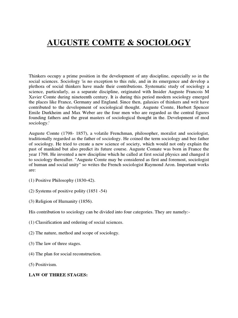 Auguste Comte & Sociology: Law of Three Stages | PDF | Positivism ...