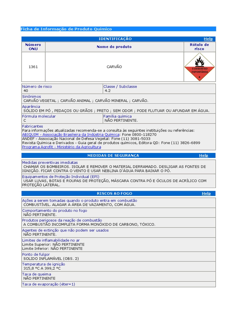 Ficha de Informação de Produto Químico | PDF | Combustão | Química