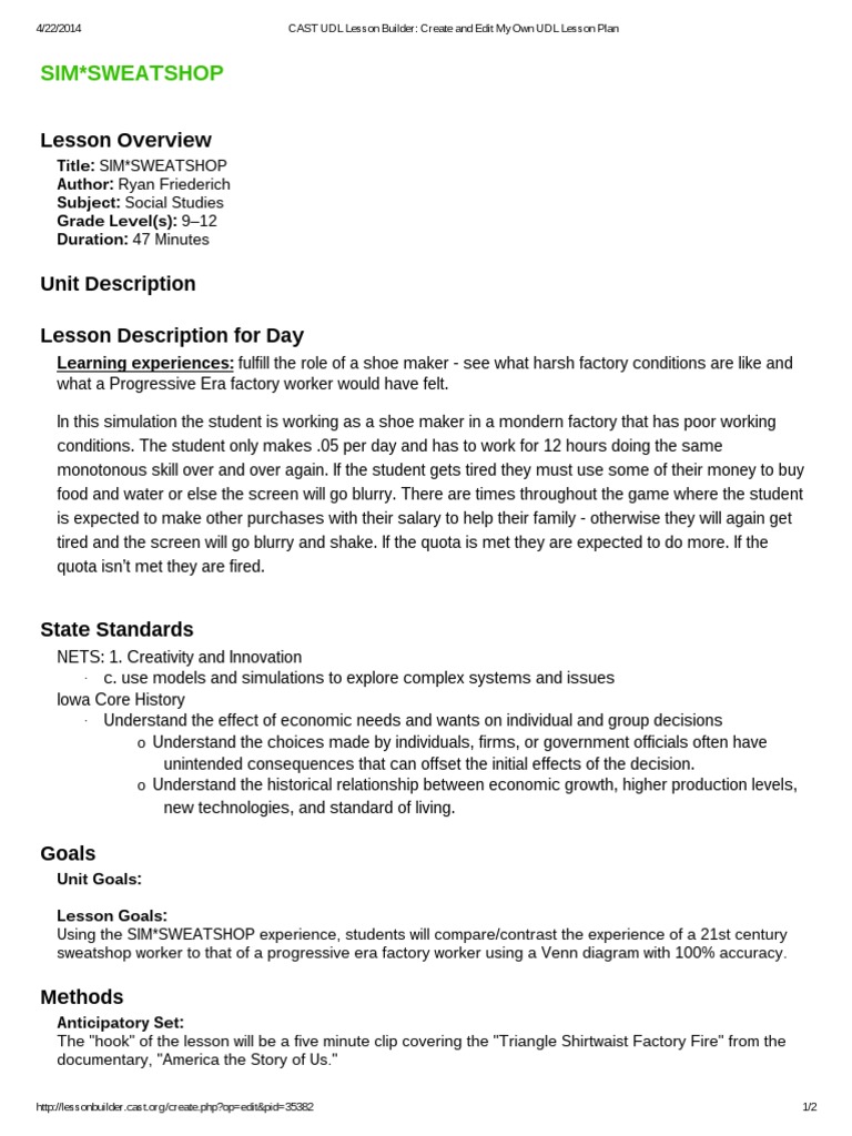 CAST UDL Lesson Builder - Create and Edit My Own UDL Lesson Plan | PDF ...