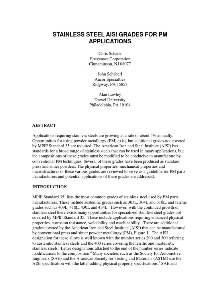 Stainless Steel AISI Grades For PM Applications | PDF